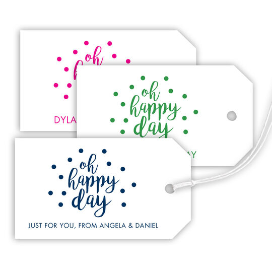Personalized Oh Happy Day Confetti Hanging Gift Tags